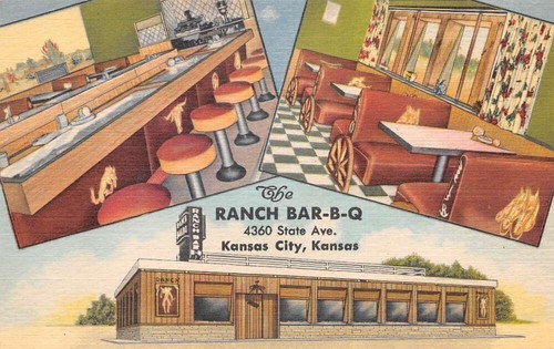 Kansas City Kansas Ranch Bar-B-Q Restaurant Diner Vintage Postcard ...