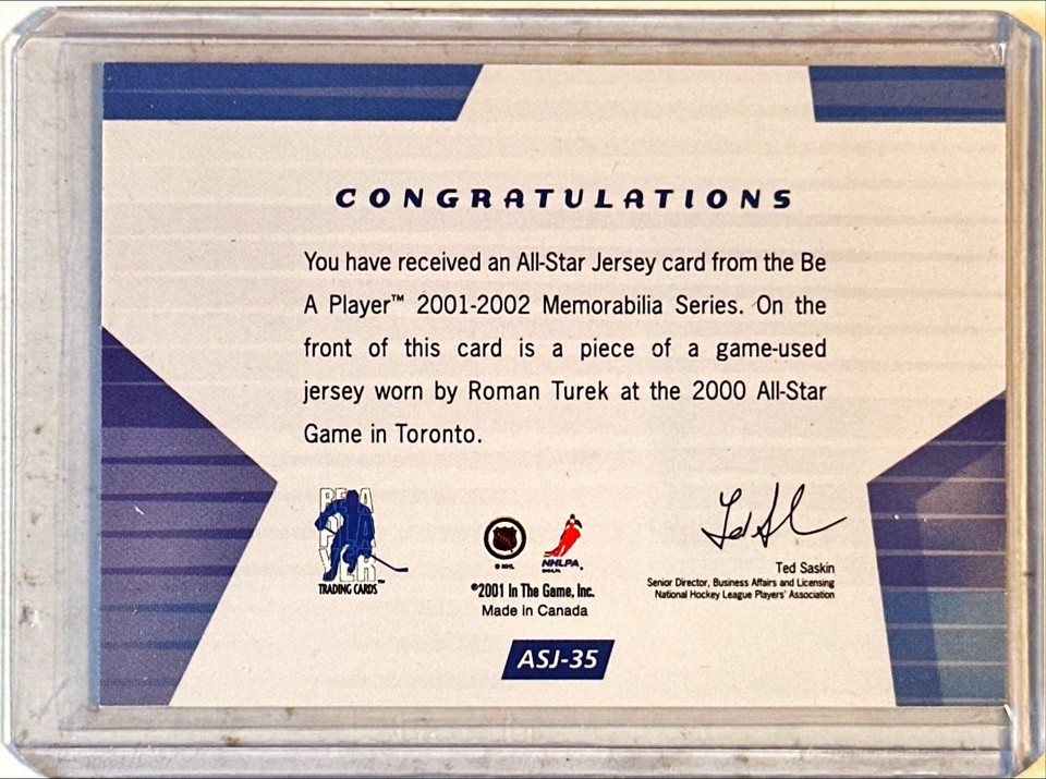 Roman Turek 2001-02 In The Game Be a Player All Star Jerseys #ASJ-35 ...