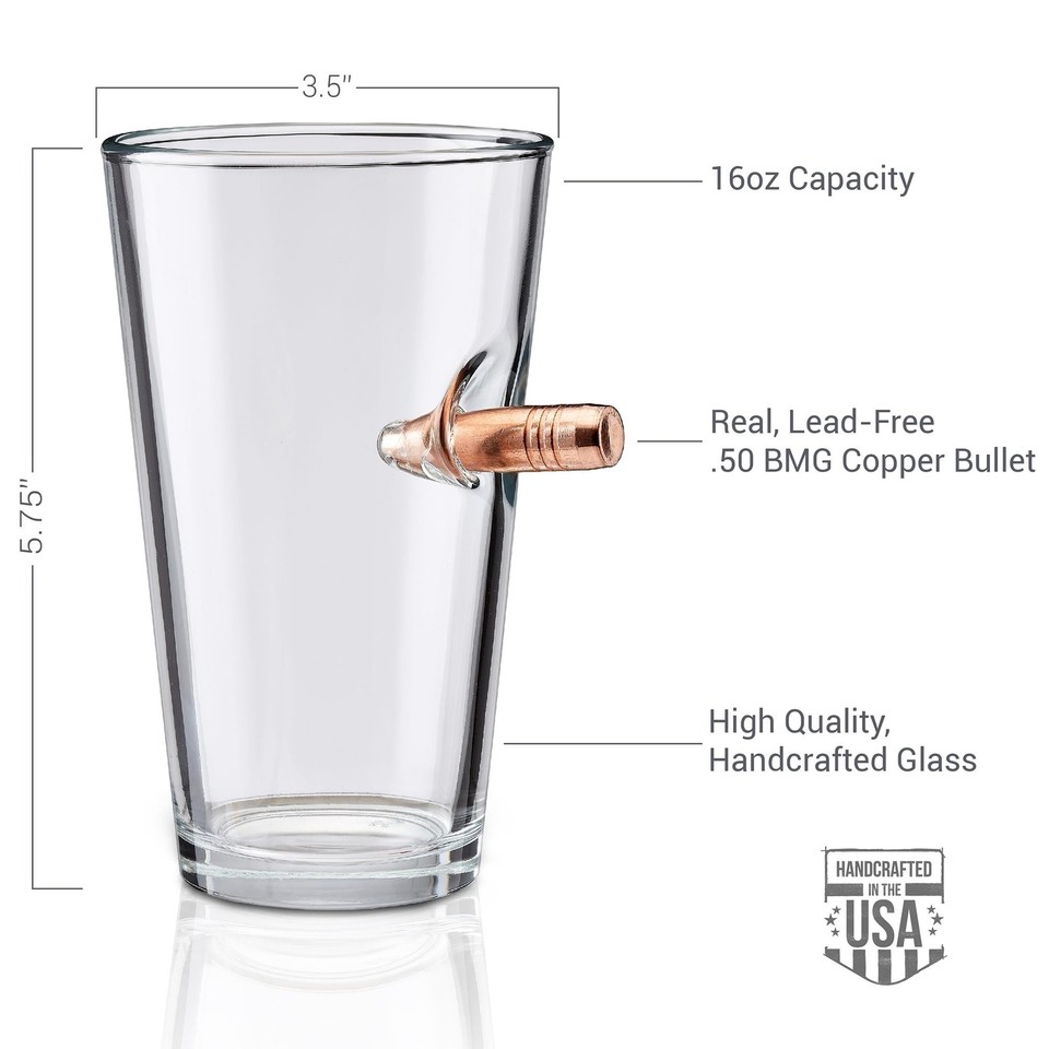 BenShot Pint Glass with Real 0.50BMG Bullet - 16oz | Made in the USA 1 ...