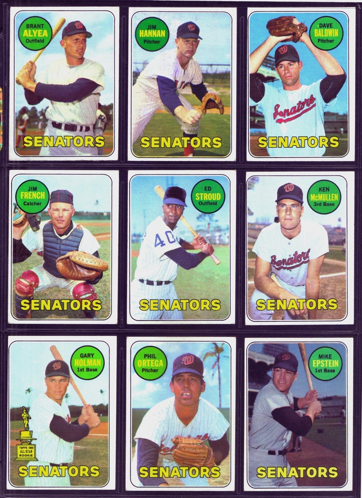 1969 Topps WASHINGTON SENATORS Lot of (9) Vintage Baseball Cards ~ Mike ...