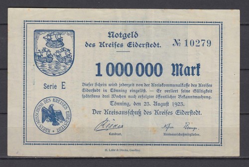 Tönning - Kreis Eiderstedt - 1 Million Mark - Serie E (4069) | eBay UK