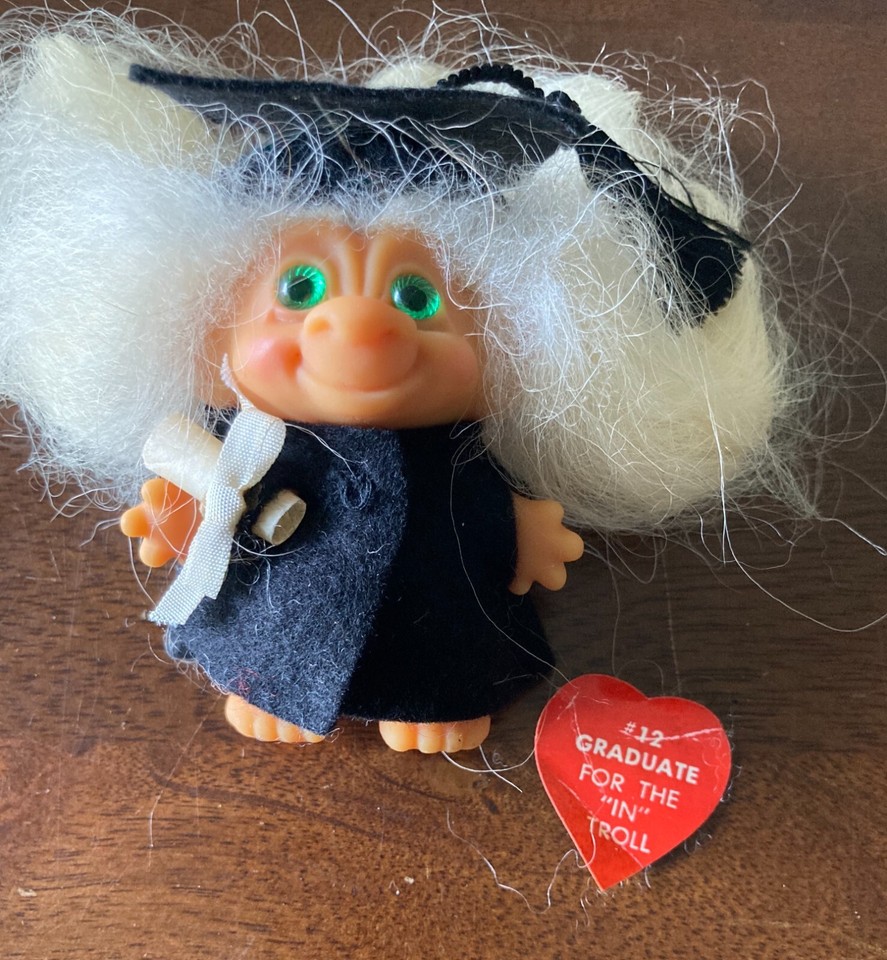 1960s Troll Graduate Doll Green Spiral Eyes Long Hair Felt Outfit ...