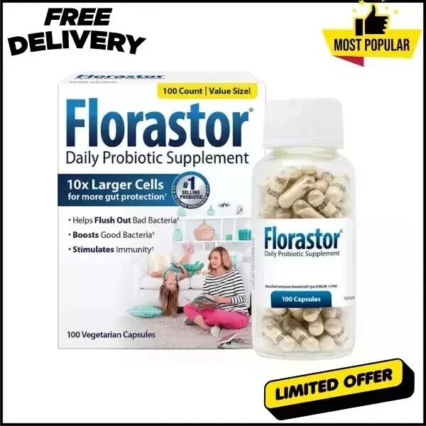 Florastor Daily Probiotic Supplement - 100 Veggie Capsules - Exp 2027 ...