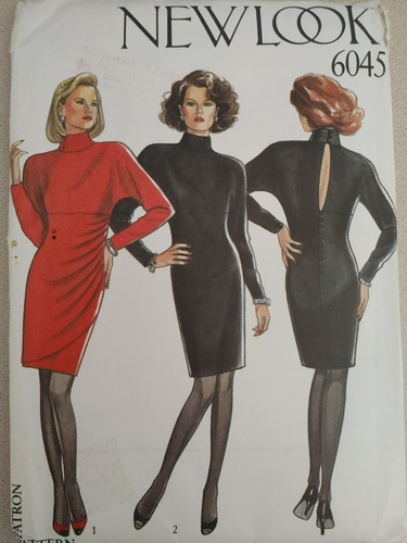 Vintage New Look Pattern 6045 1980s Mock Turtleneck Fitted Dress Sizes ...