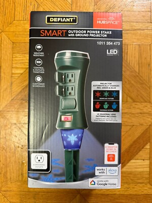 NIB WiFi Defiant Smart Outdoor 6 Outlet Stake W Ground Projector Alexa ...