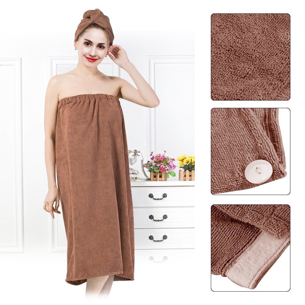 Women Soft Spa Bath Body Wrap Set Towel Bathrobe With Fast Dry Hair ...