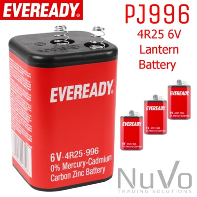 EVEREADY TORCH LANTERN BATTERY 6 VOLT 6V PJ996 4R25R 908 996 430 ...