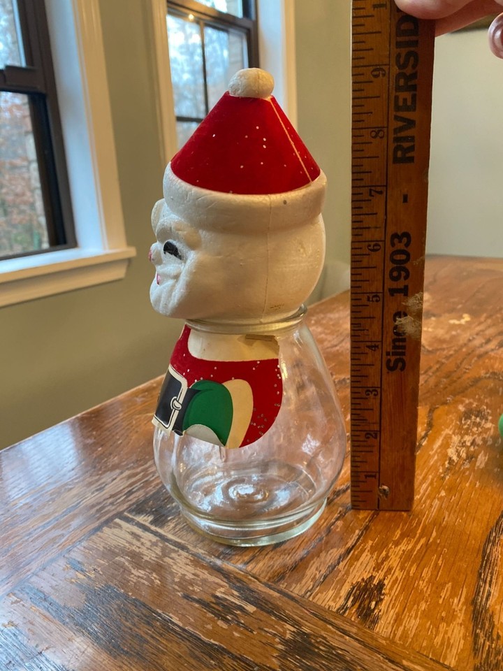 Vintage Christmas Styrofoam Head Candy Jar Dish Santa Flavour Candy Co ...