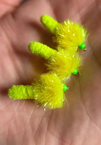 3 CHARTREUSE BLOBS FLY FISHING WET TROUT FLIES SIZE 10 BARB HOTHEAD | eBay UK