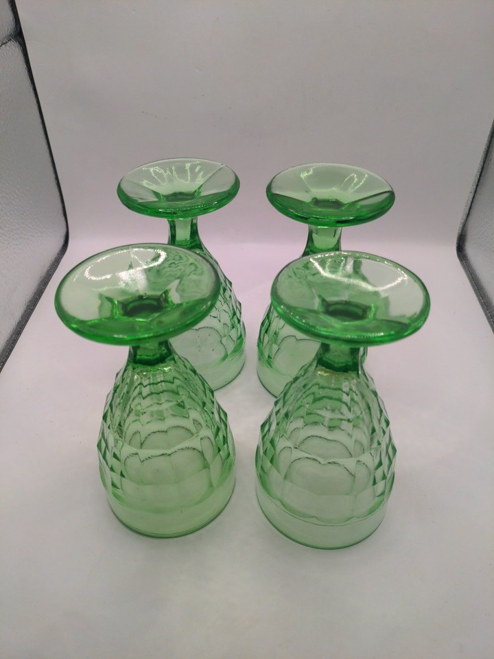 Uranium Glass Lot Of 4 Hazel Atlas Colonial Block Green Glass Block ...