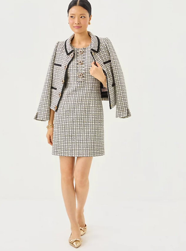 NWT Lilly Pulitzer Brenda Boucle Dress in Coconut Lurex Houndstooth ...