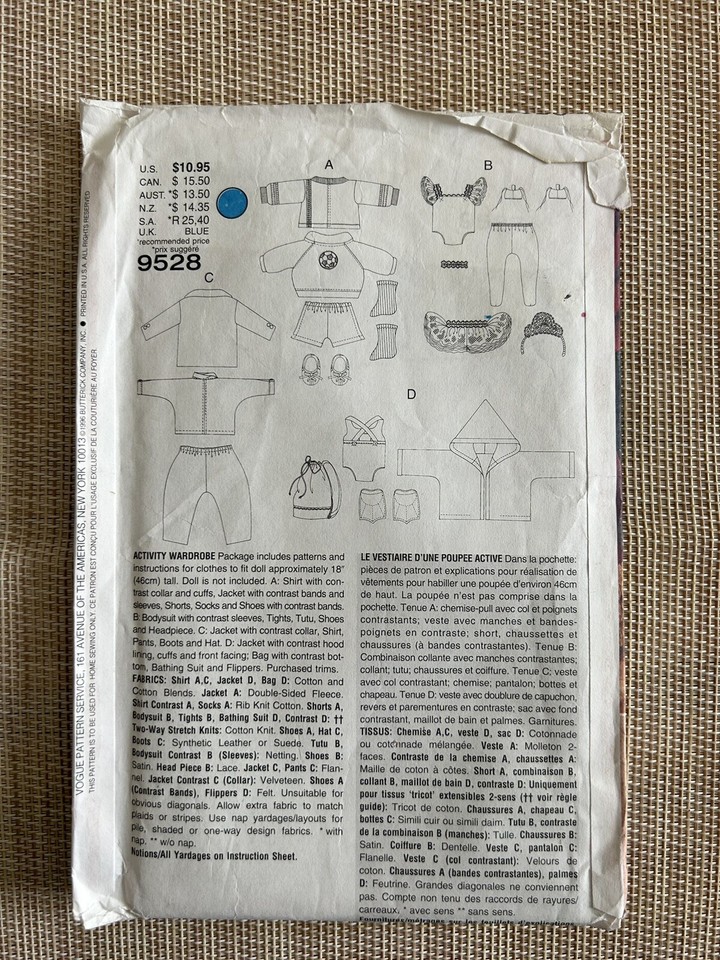 Vogue Craft #9528 Pattern 18" Doll Type Clothes Ballerina, Equestrian ...
