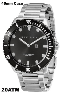 Perry Ellis 46mm Deep Diver Men's Watch 200M WR Black Silver PEW02005 ...