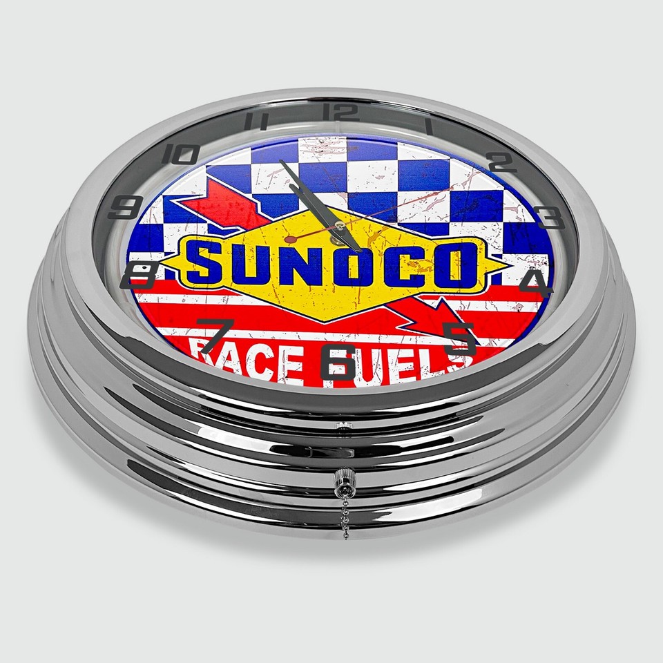 18" Sunoco Race Fuels Metal Sign Designed White Neon Clock | eBay