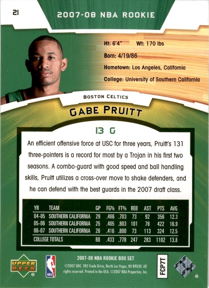 2007 Upper Deck Rookie Box Set #21 Gabe Pruitt Great Card! | eBay