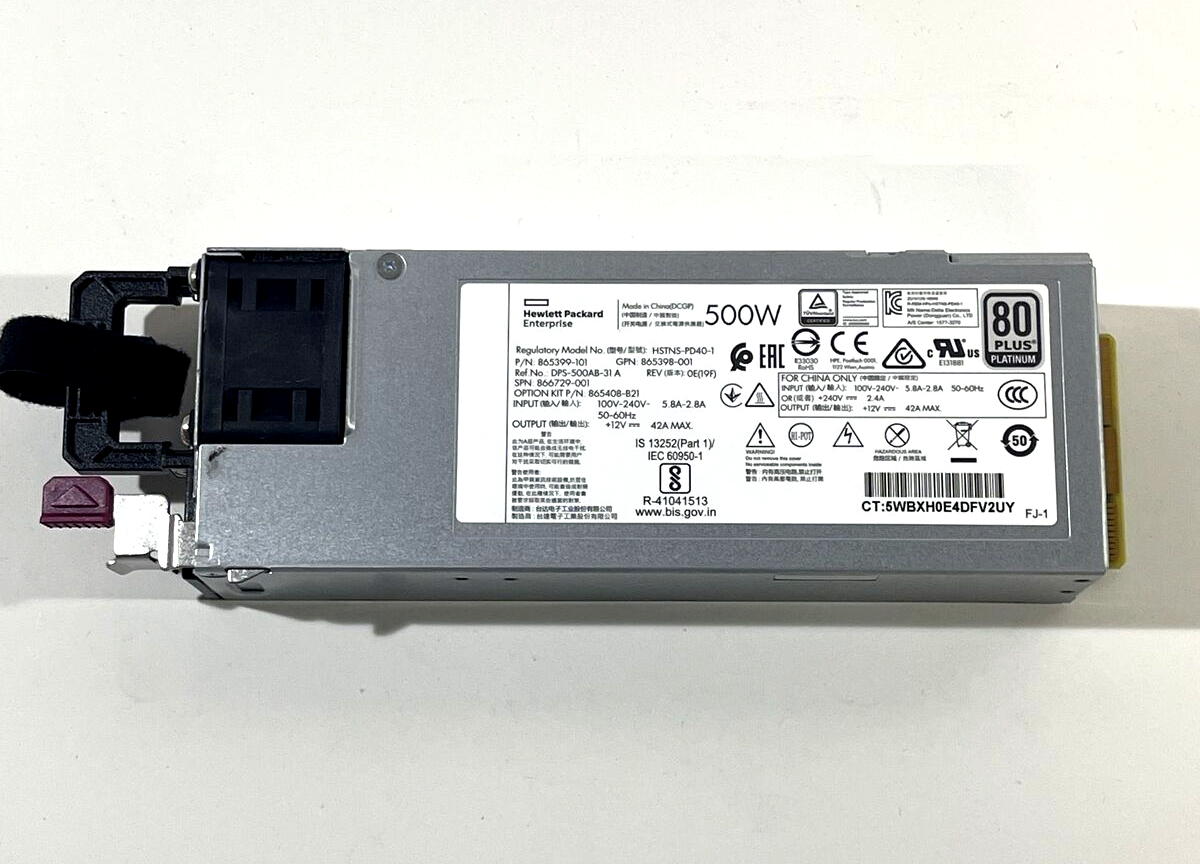 HPE HSTNS-PD40-1 500W Gen 10 80 Plus P/N:865399-101 Platinum Power ...