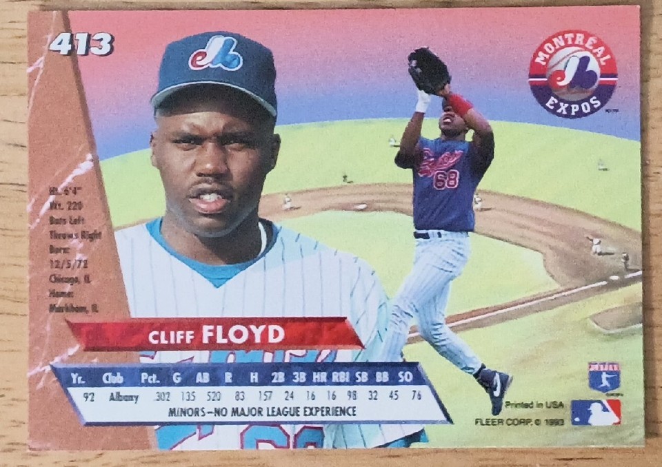 1993 Fleer Ultra Cliff Floyd Rookie Card #413 Montreal Expos | eBay