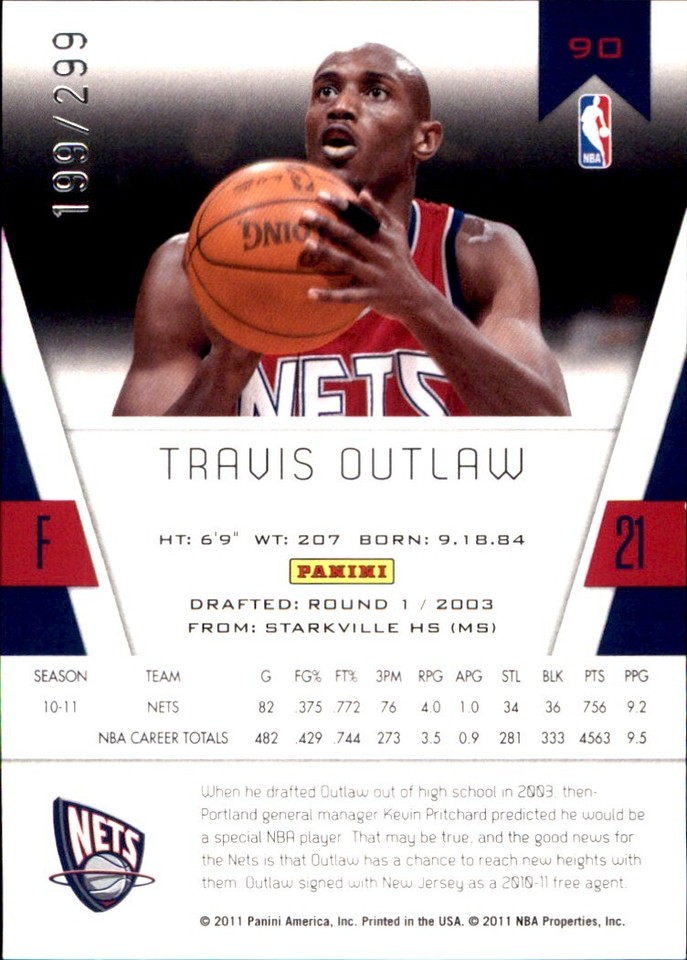 2010-11 Totally Certified BLUE #90 Travis Outlaw SERIAL #199/299 NEW ...