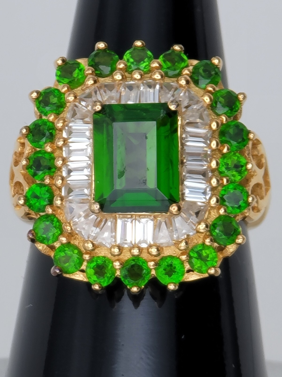 JTV EMERALD CUT & RUSSIAN CHROME DIOPSIDE WHITE ZIRCON 18K GOLD OVER ...