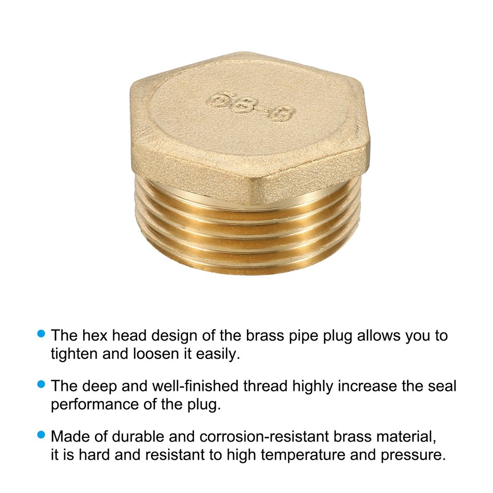 G1" Male Thread Brass Hex Pipe Plug, 1 Pcs External Hex Cap Pipe Plugs ...