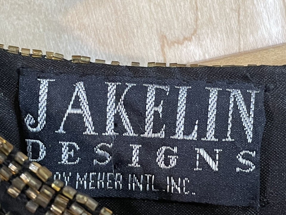 VTG Jakelin Design Women’s Evening Silk Gold Beaded Dress Size L Back ...