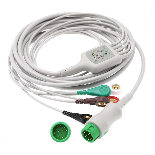 12pin ECG Patient Cable 5-Leads Snap Compatible with Biocare iM12/Edan ...