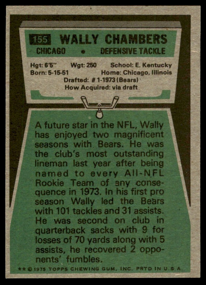 1975 Topps Wally Chambers Chicago Bears #155 | eBay