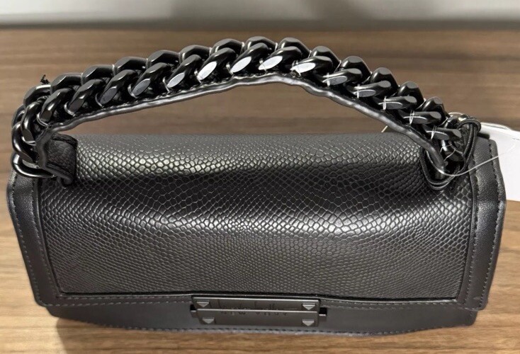 Nicole Miller Black Chain Accent Faux Leather Small Crossbody Bag Strap ...