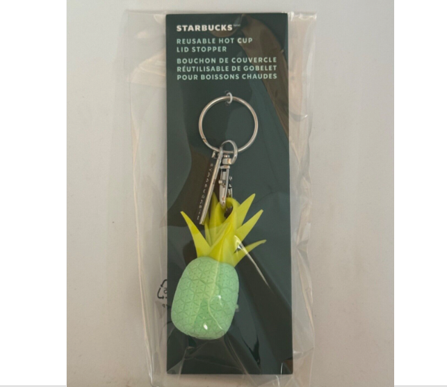 STARBUCKS KEYCHAIN REUSABLE HOT CUP LID STOPPER PINEAPPLE SUMMER 2024 ...