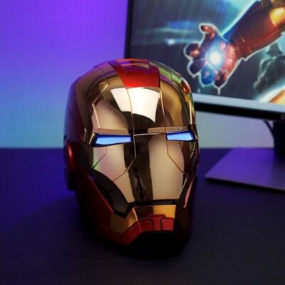 New Iron Man Gold MK5 Helmet Electronic Voice Activated Open&Close Mask ...
