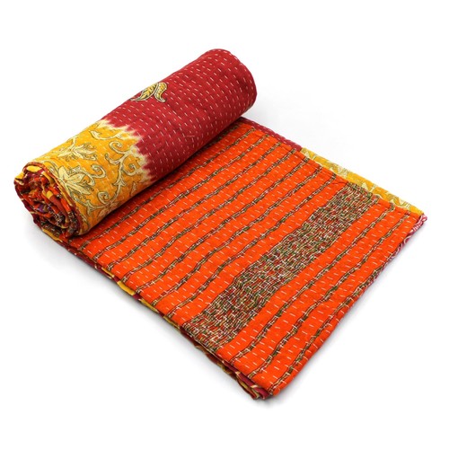 Vintage Kantha Quilt Indian Handmade Cotton Counterpane Bedding Throw ...