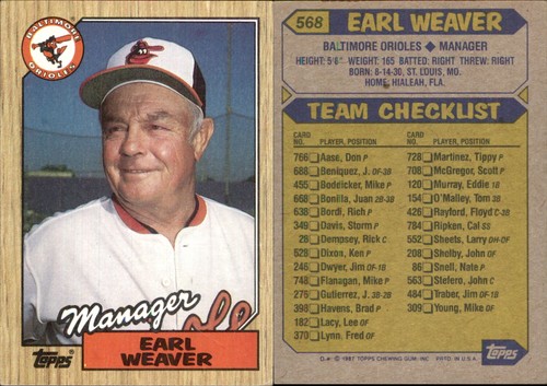 Earl Weaver 1987 Topps #568 Card Baltimore Orioles FREE SHIP ...