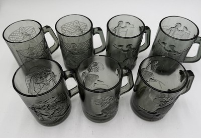 Vtg Set 7 McDonalds Smokey Glass Mug Cup Ronald McDonald Hamburglar ...