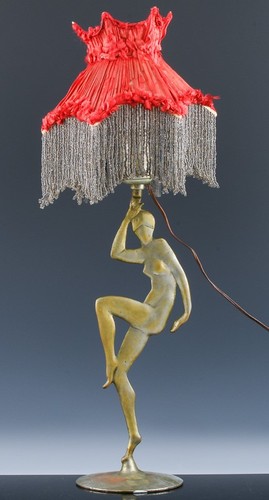 AMAZING c1920 SILVERED BRONZE ART DECO DANCER WOMAN TABLE LAMP w ORIG ...