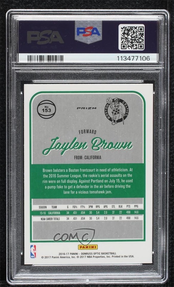 2016-17 Panini Donruss Optic Holo Silver Prizm Jaylen Brown PSA 8 ...