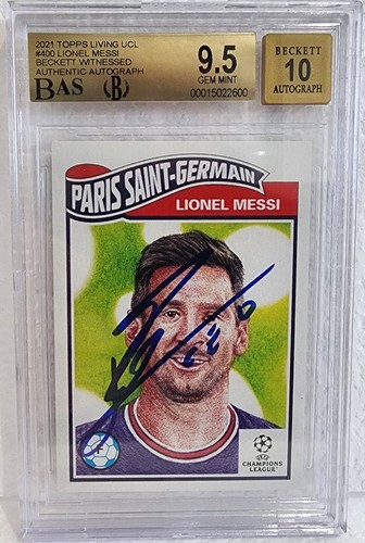 2021 Signed Lionel Messi Topps Living Set UCL #400 BGS 9.5 BAS AUTO 10 ...