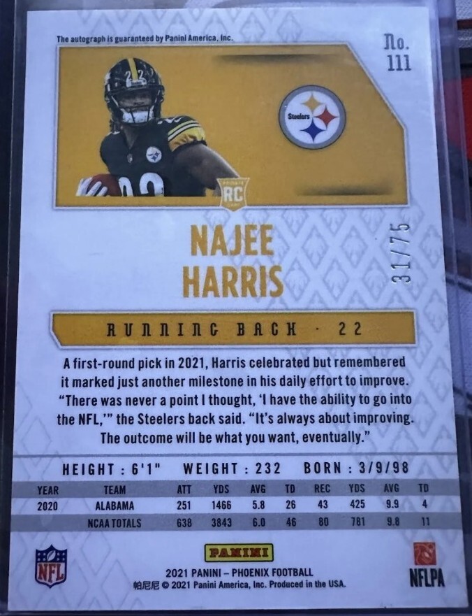 NAJEE HARRIS 2021 PANINI Phoenix Auto Lazer /75 .Rookie | eBay
