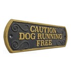 Caution Dog Running Free Cast Iron Plaque Sign Embossed Letters Black ...