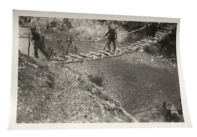 WW2 Era Photo German Wehrmachts Walking Across Wooden Walk Bridge Rope ...