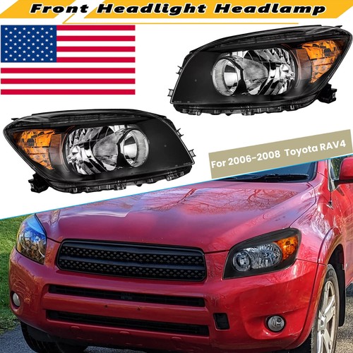 2PCS Headlights Lamps for Toyota RAV4 2006-2008 Black Frame Amber ...