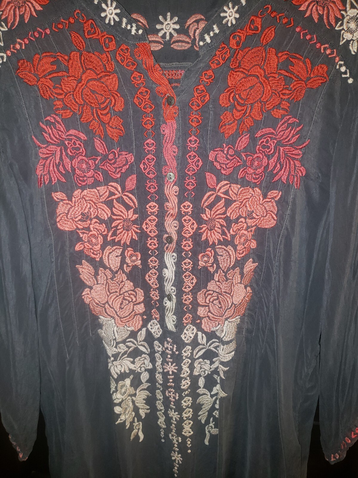 JOHNNY WAS BLOOMING OMBRE Embroidered Blouse 1X - Gem