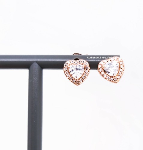 NEW 100% PANDORA Rose Gold Pla Sparkling Elevated Heart Stud Earrings ...