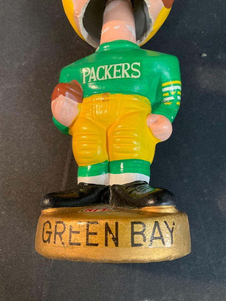 Vintage Green Bay Packers NFL Football Gold Base BOBBLEHEAD 1960's "00 ...