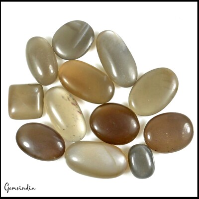12 Pcs Natural Moonstone Multi Color Glossy Cabochon Loose Gemstones ...