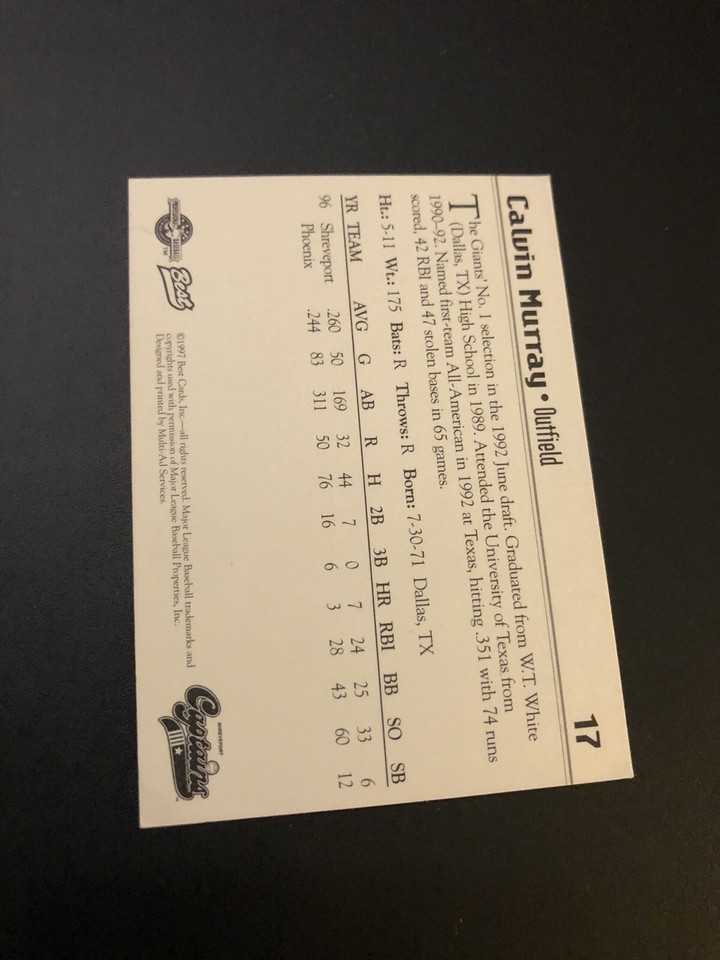 1997 Best Shreveport Captains #17 Calvin Murray Baseball Card (Rare) | eBay