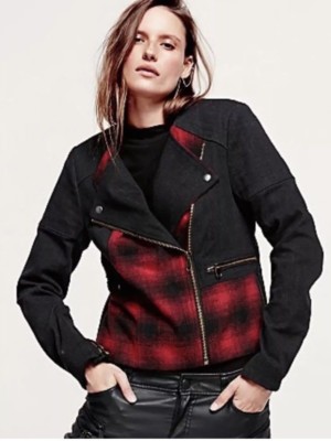 NEW Free People Red Black Plaid Pieced Moto Zipper Jacket Sz S $198 | eBay
