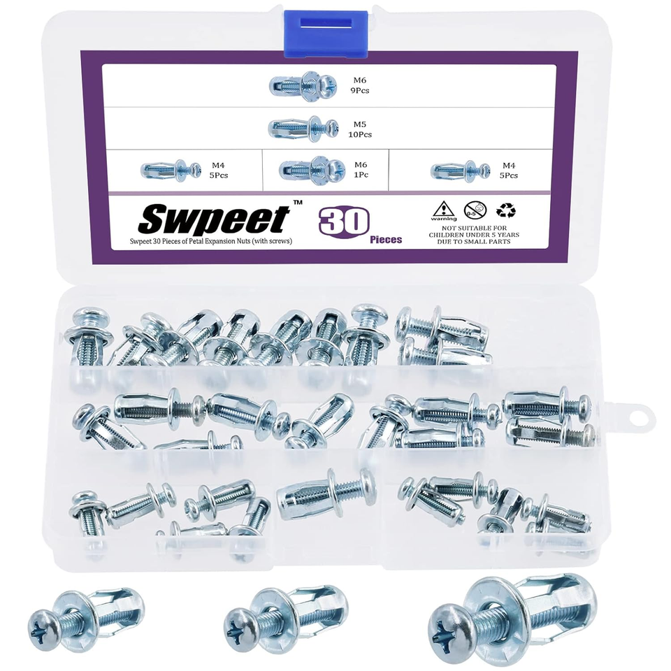 30Pcs M4 M5 M6 Jack Nuts Petal Nuts Expansion Nut Thins Fixings Dowels ...