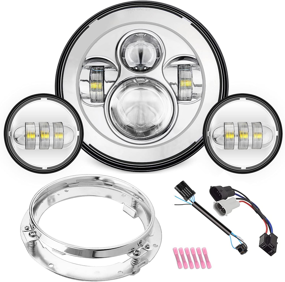Compatible with H_Arley Motorcycle 7 Inch Head Light Fog Lights Combo ...