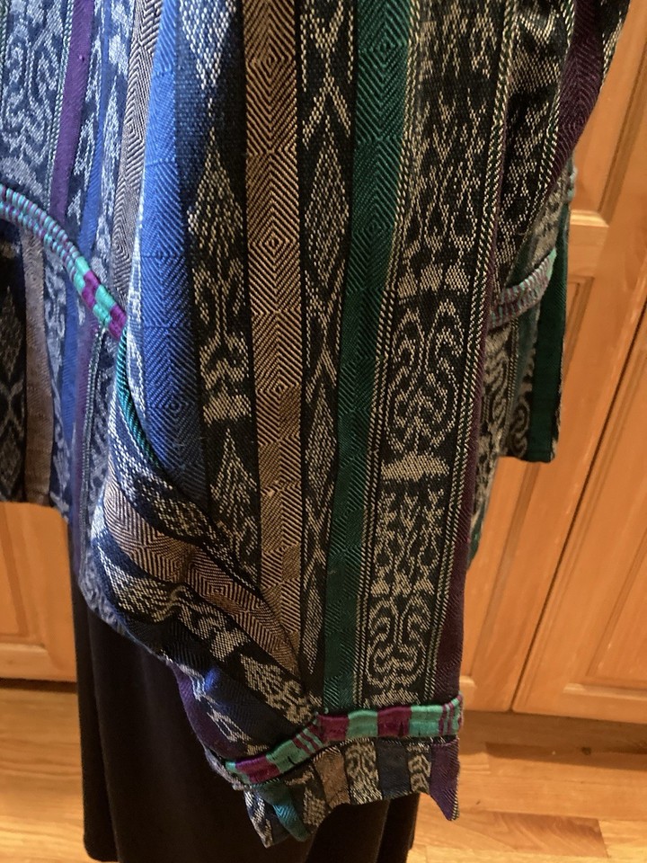 Vintage Art to Wear Guatemala Jacket/Shirt Boho Handwoven Cobalt Ikat ...