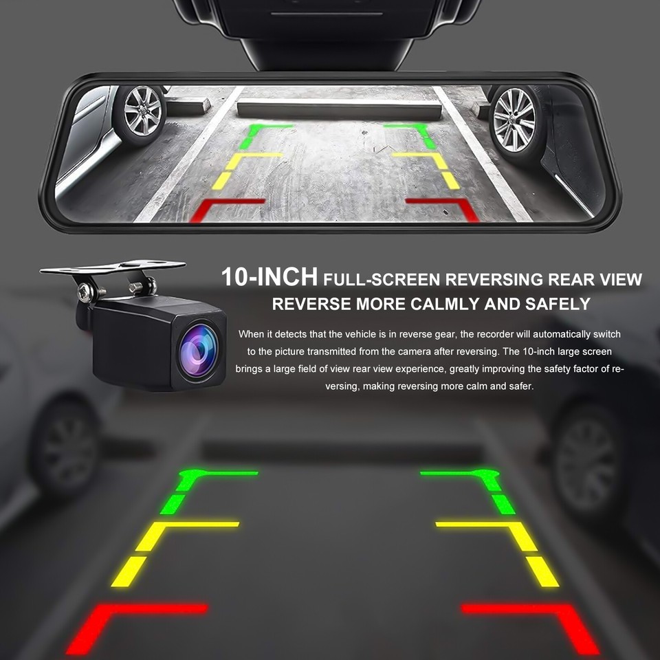 10" 1080P Car Dual Dash Cam DVR Rear View Mirror Camera Video Recorder ...